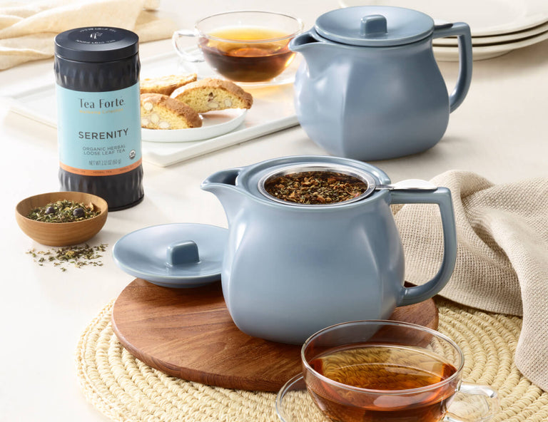 Stone Blue Fiore Steeping Cup with Infuser | Luxury Teaware and ...