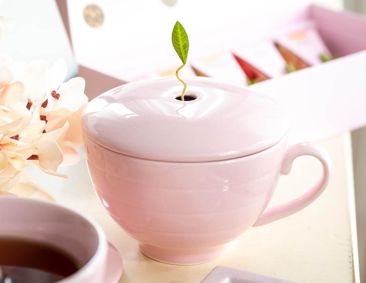 Pink Porcelain Cafe Cup and Lid | Luxury Teaware and Accessories | Tea Forte